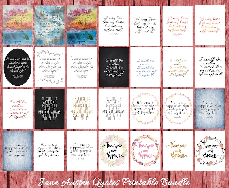 Jane Austen Printables Bundle, Jane Austen Quotes, Pride and Prejudice ...