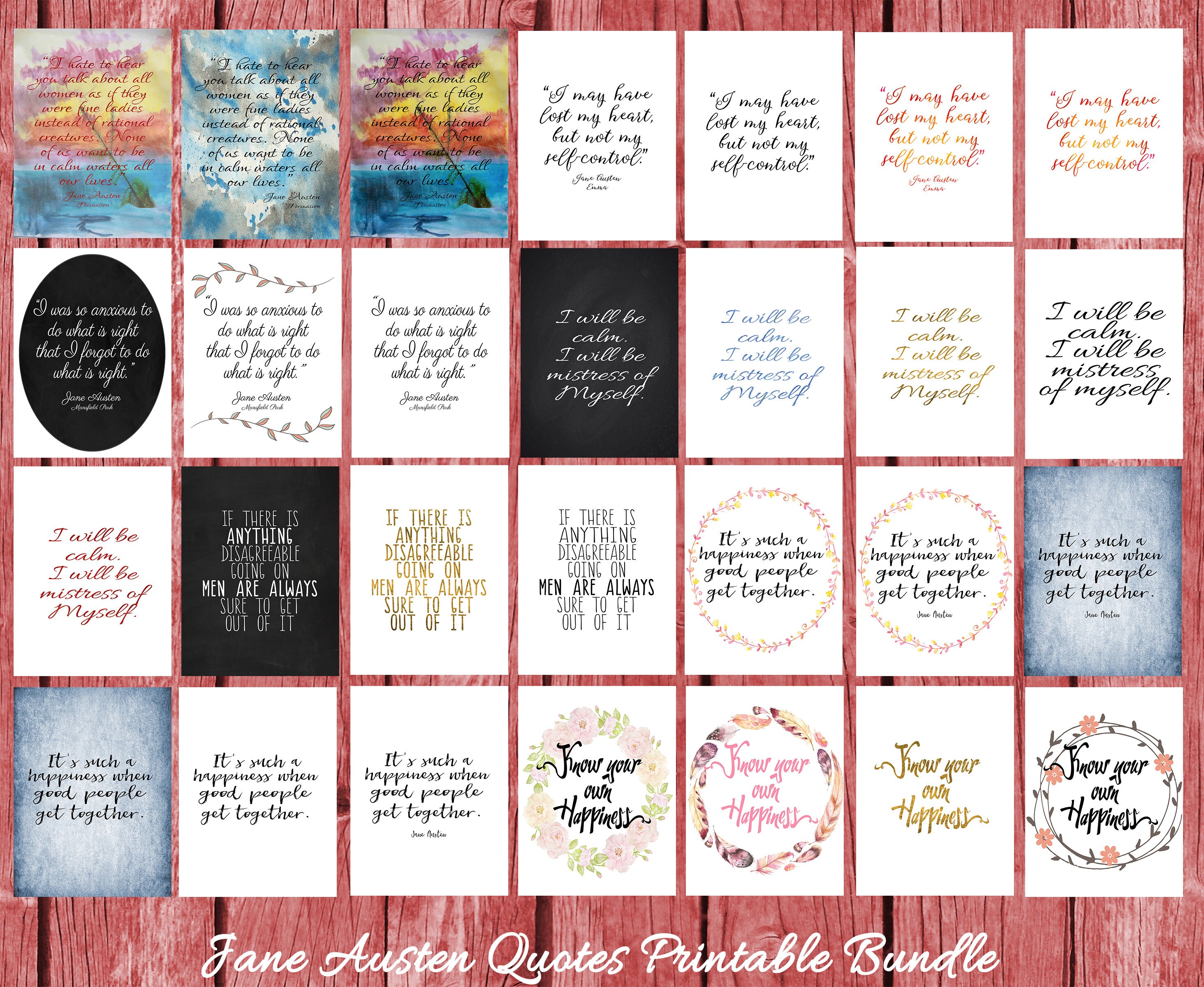 Jane Austen Printables Bundle, Jane Austen Quotes, Pride and Prejudice ...