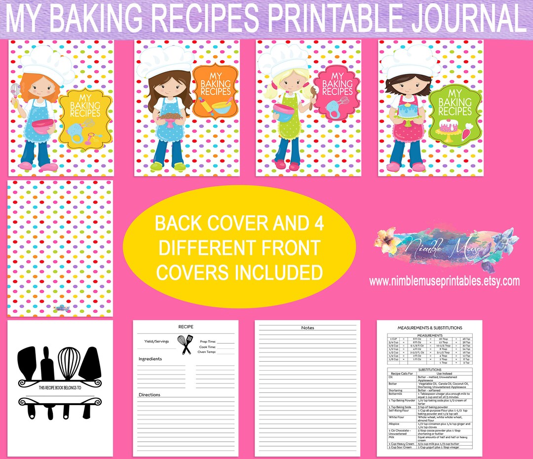 My Baking Recipes Printable Journal, Cute Polka Dot Cookbook Recipe ...