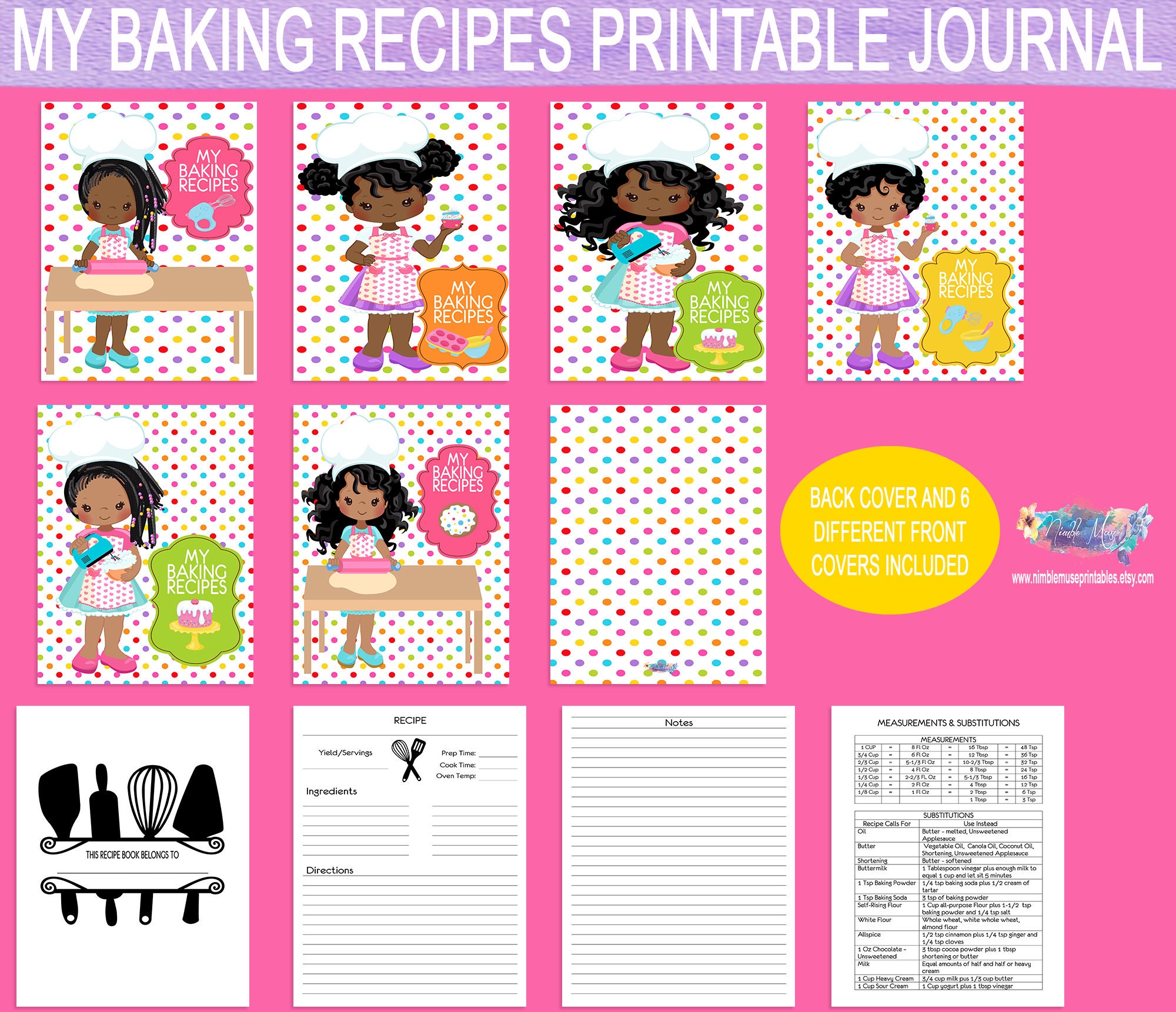 My Baking Recipes Printable Journal, Cute Polka Dot Cookbook Recipe ...