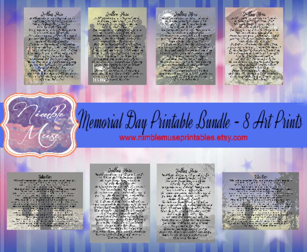 Memorial Day Art Printable Bundle, Bereavement Poem Print, Fallen ...