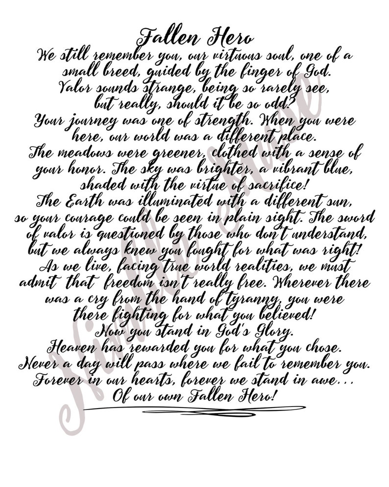 Personalized Army Memorial Poem Art Printable for Memorial Day ...