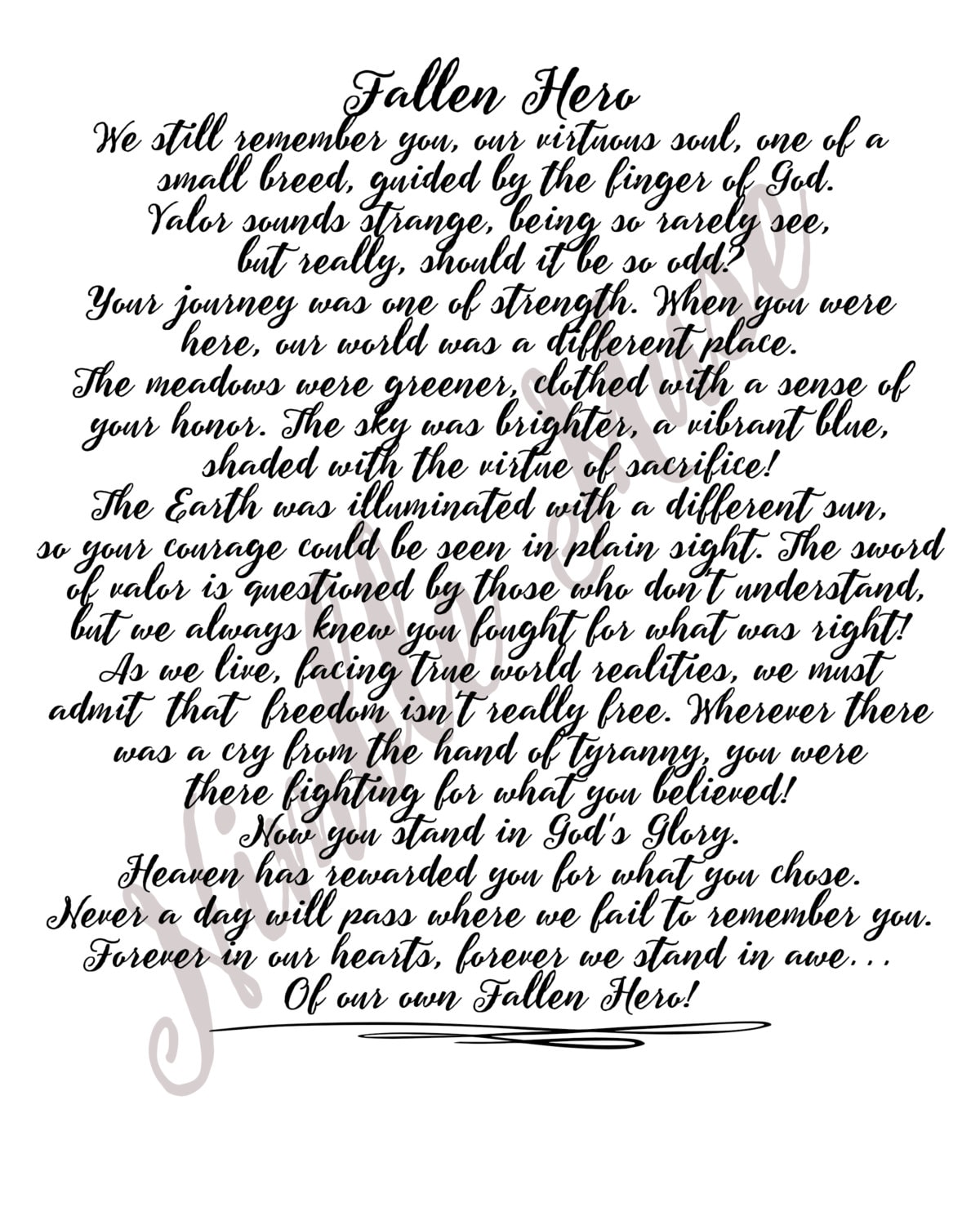 Personalized Army Memorial Poem Art Printable for Memorial Day ...