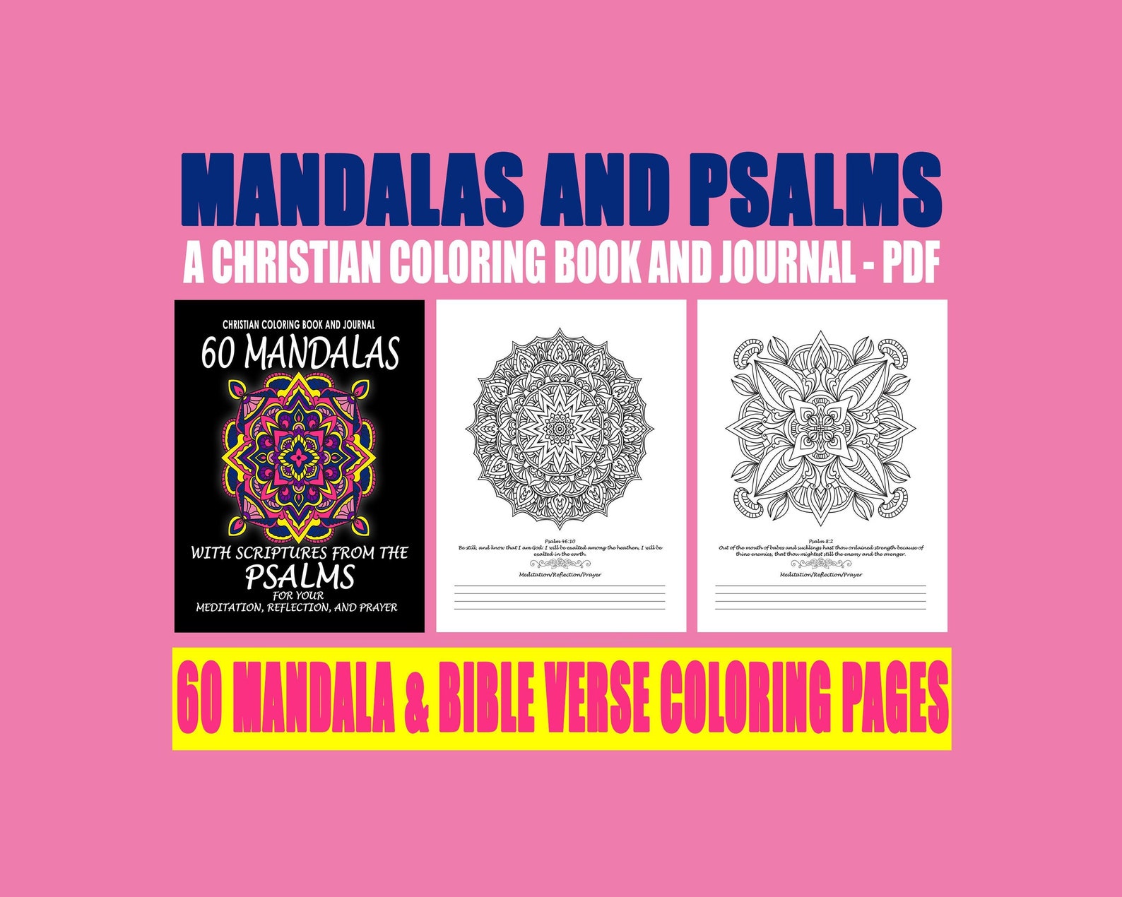 Printable Mandalas and Psalms Journaling Coloring Book, 60 Adult ...