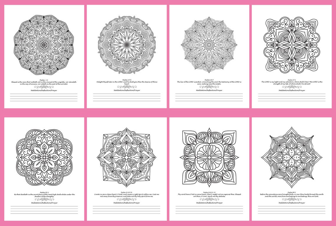 Mandala Psalms Coloring Book, Christian Bible Verse Journal (digital ...