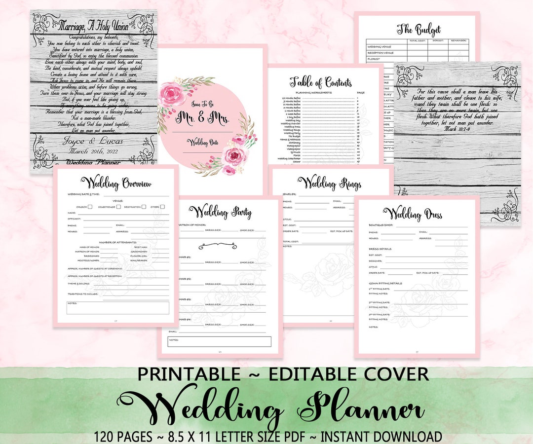 Rustic Wedding Planner Printable With Editable Personalized Cover ...