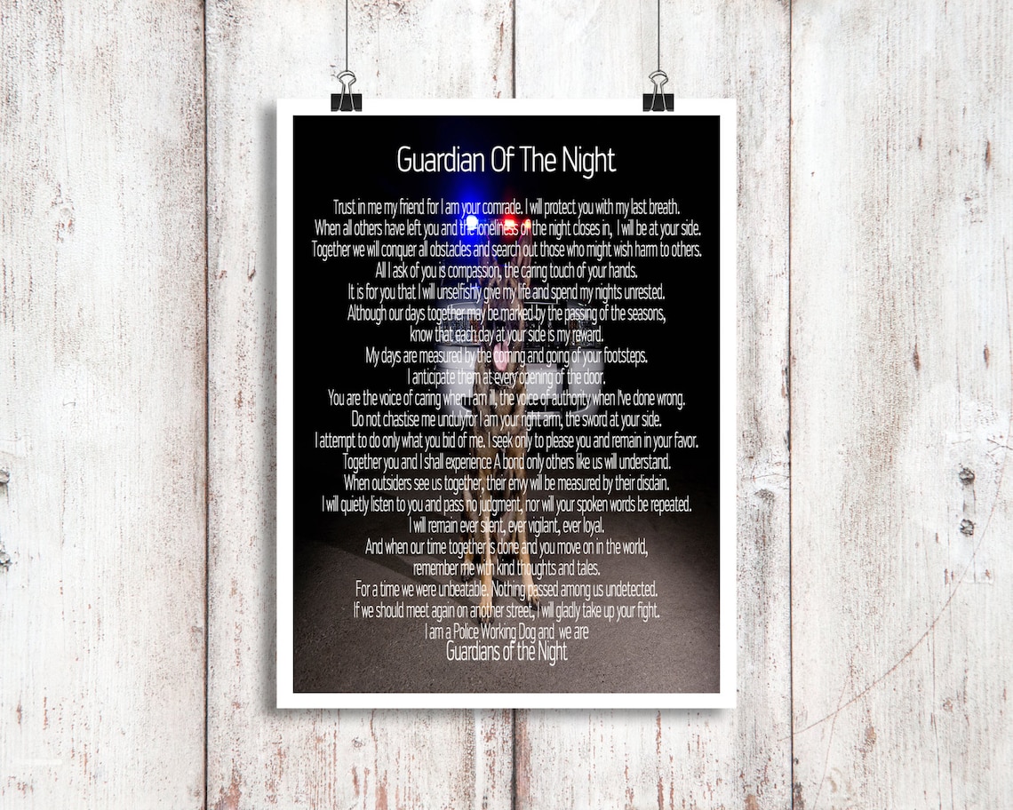 K9 Officer Gift, Guardian of the Night Poem, Law Enforcement K9 Police ...