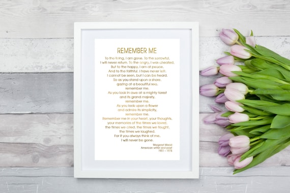 Remember Me Memorial Poem Memorial Art Print Memorial Poem - Etsy Australia