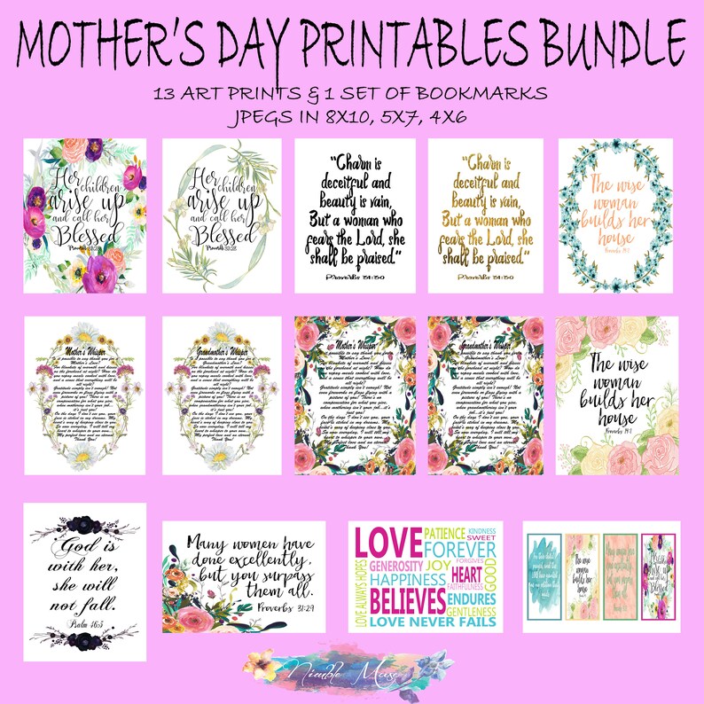 Mother's Day Printables Bundle, Scripture Prints, Mothers Day Print ...