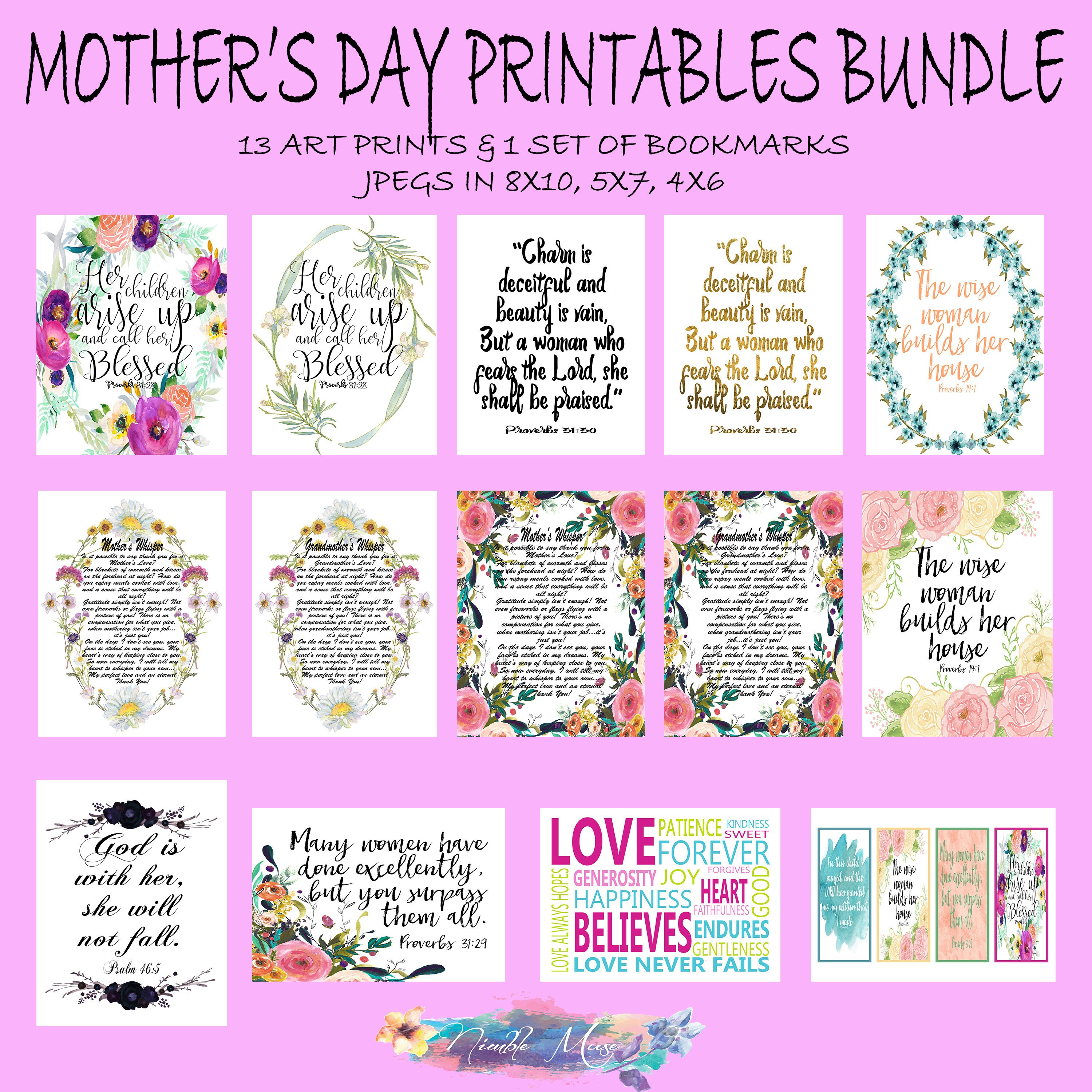 Mother's Day Printables Bundle, Scripture Prints, Mothers Day Print ...