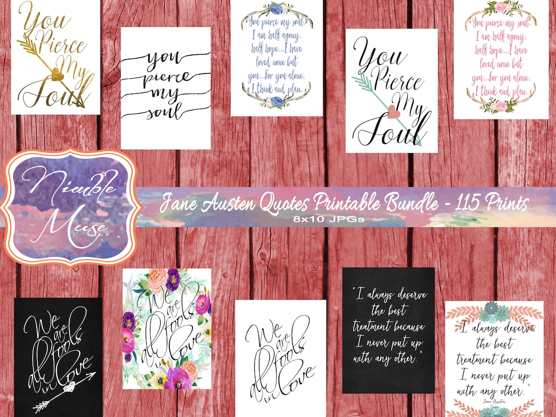 Jane Austen Printables Bundle, Jane Austen Quotes, Pride and Prejudice ...