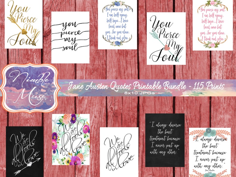 Jane Austen Printables Bundle, Jane Austen Quotes, Pride and Prejudice ...