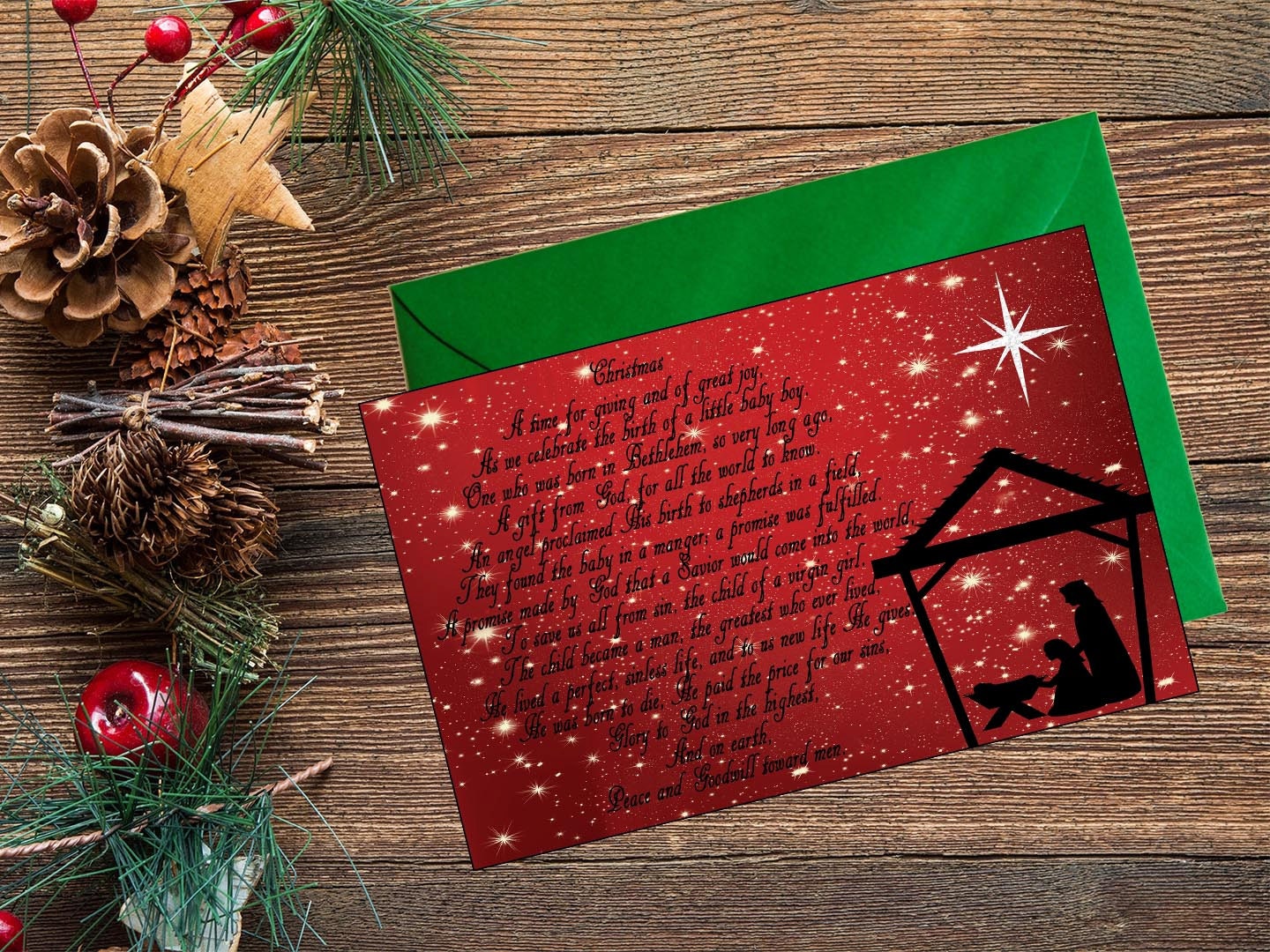 Printable Poem Christmas Card, 5X7 Christmas Card, Christian Christmas ...