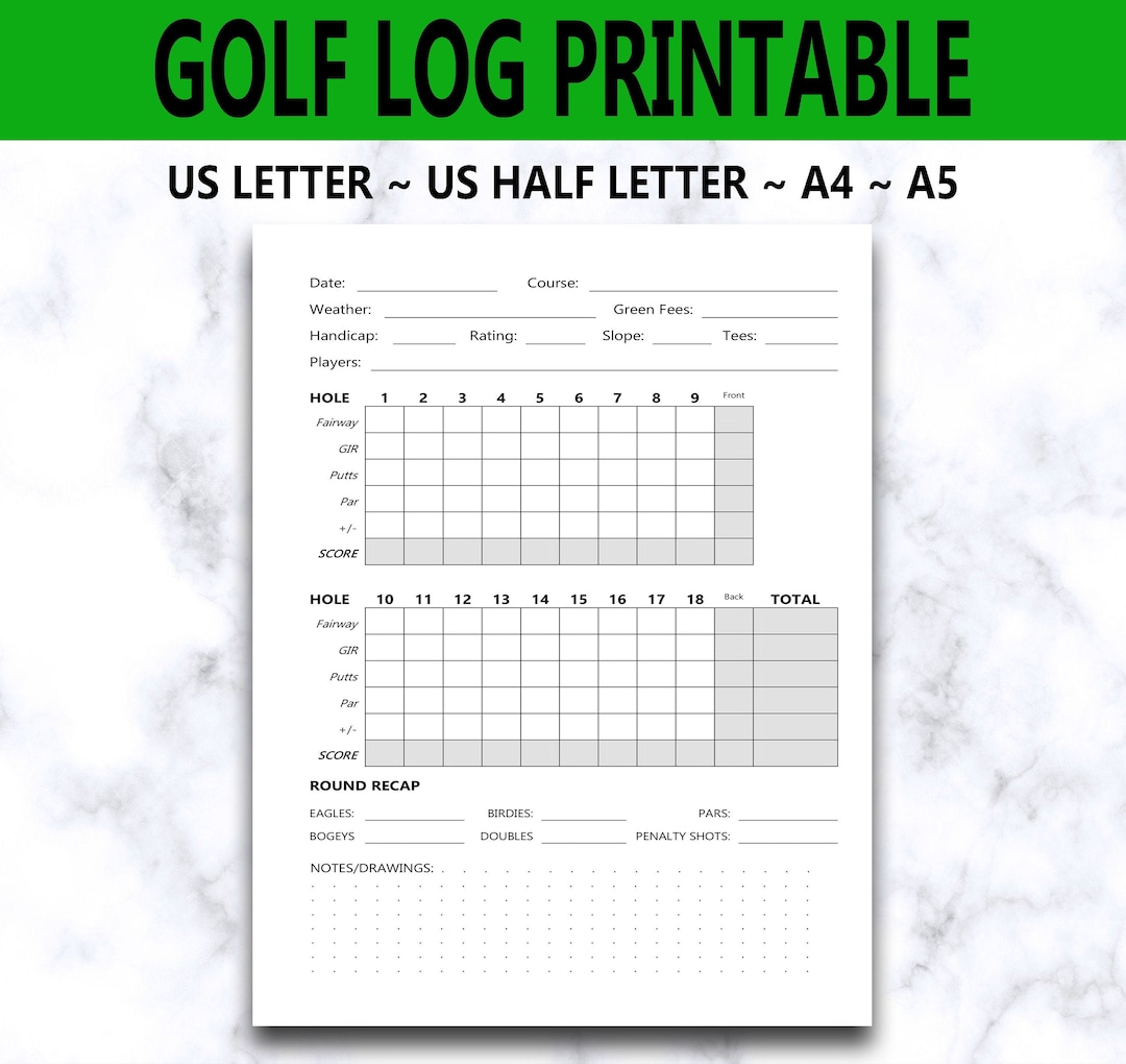 Golf Log Printable, Golf Tracker, Printable to Record Golf Game, Golf ...