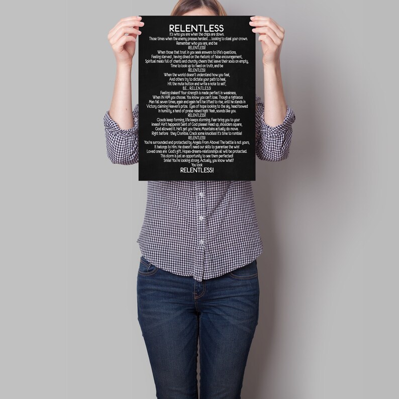 Relentless, Christian Poem Print, Motivational Printable Wall Art, Be ...