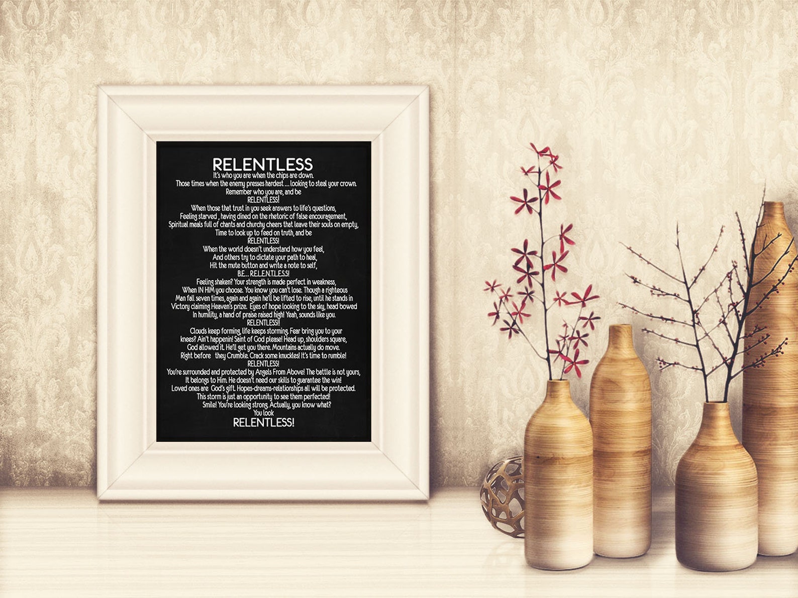 Relentless, Christian Poem Print, Motivational Printable Wall Art, Be ...