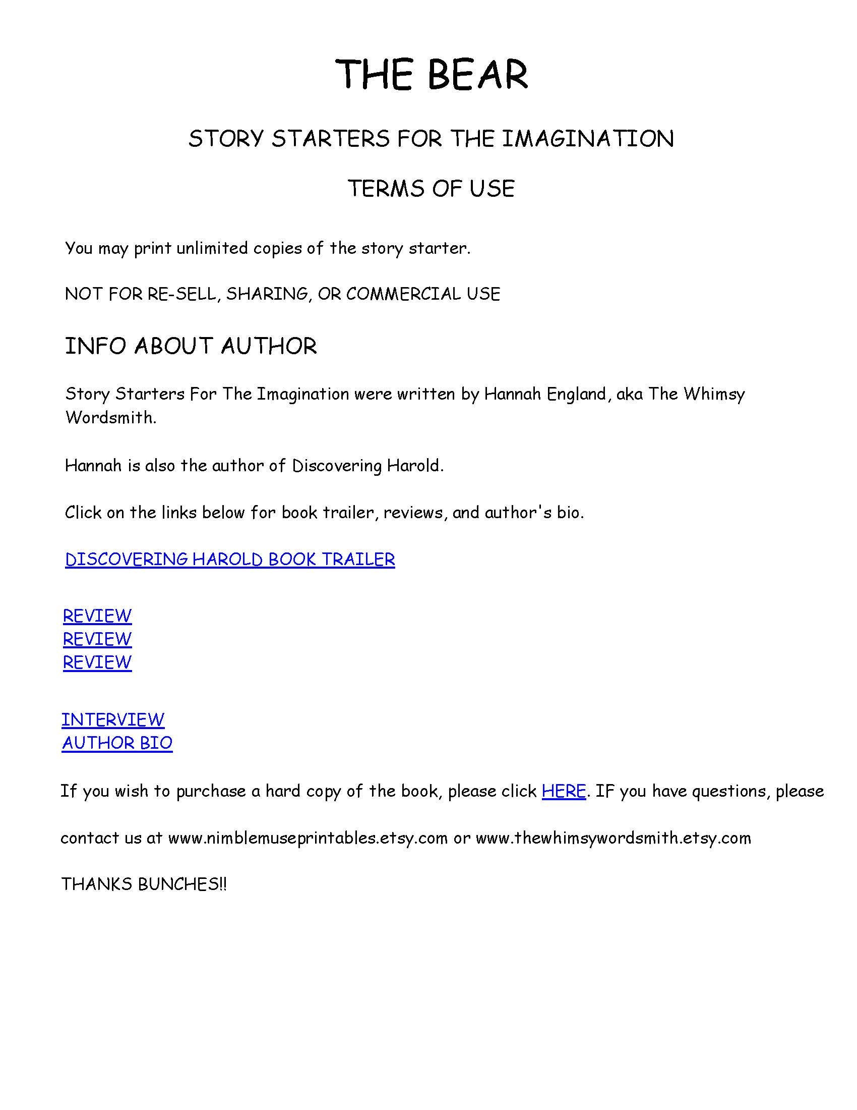 Bear Story Starter, Writing Prompts, Kids Writing Activity Worksheets ...