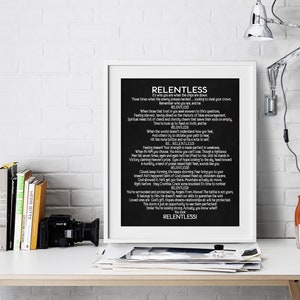 Relentless, Christian Poem Print, Motivational Printable Wall Art, Be ...