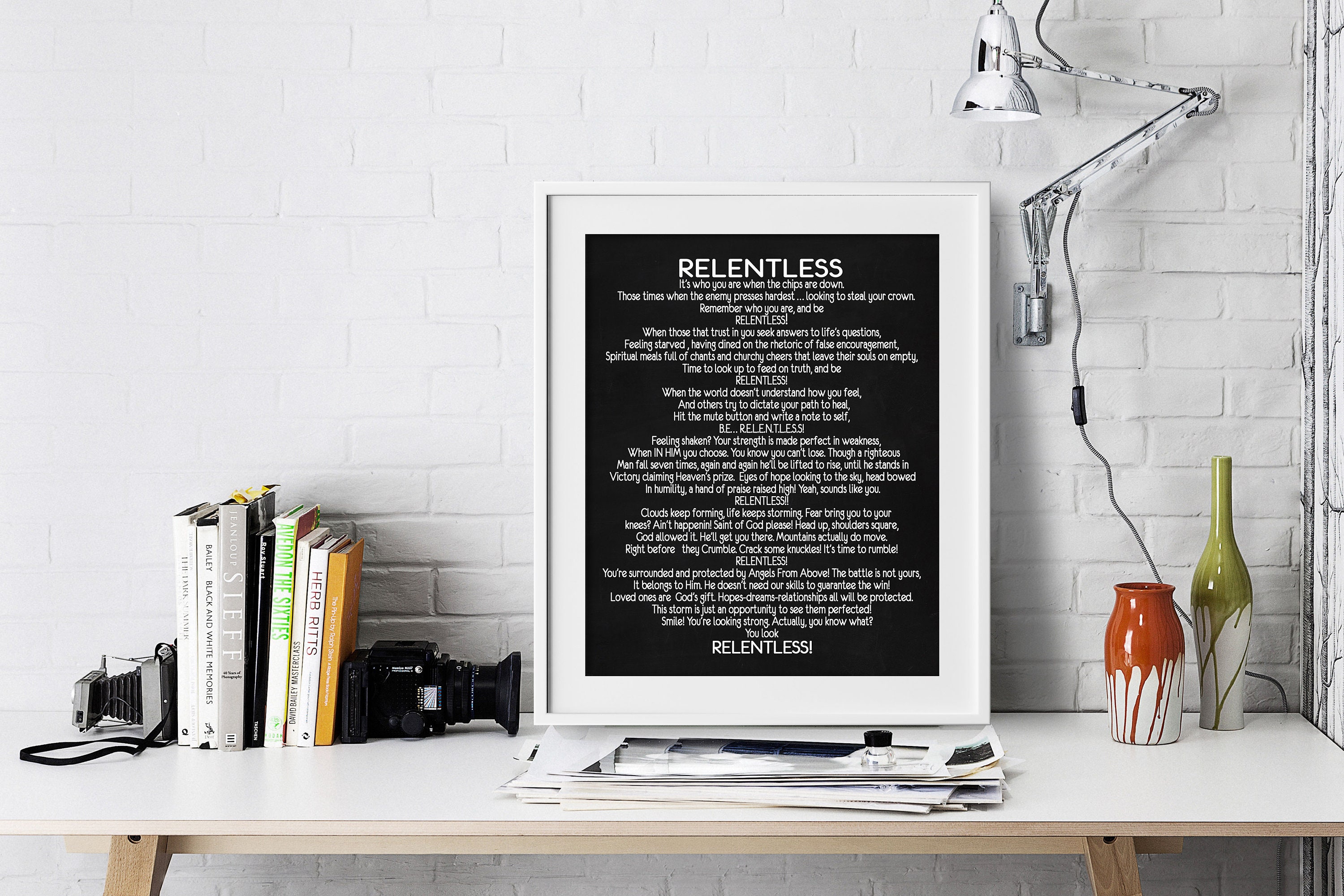 Relentless, Christian Poem Print, Motivational Printable Wall Art, Be ...