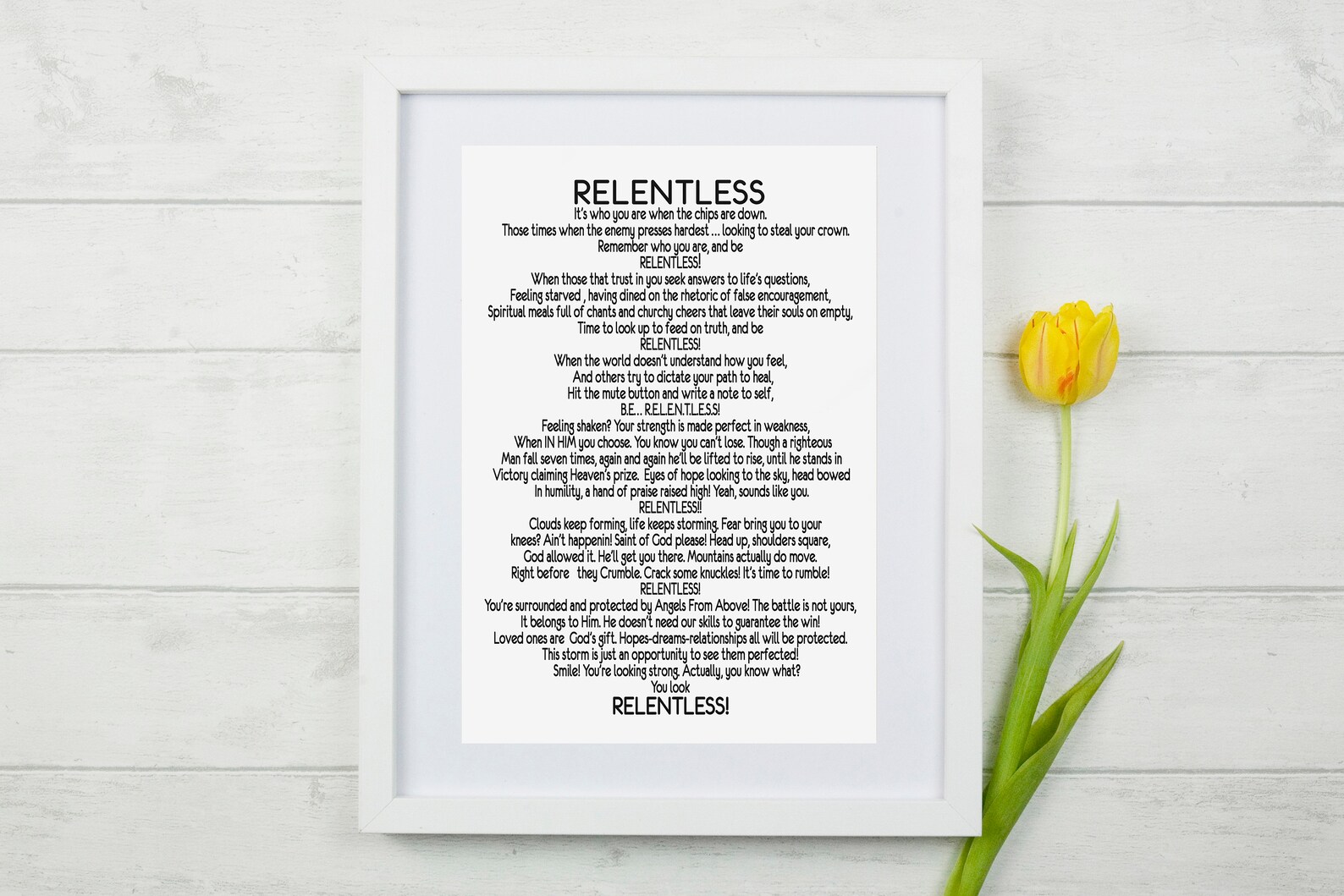 Relentless, Christian Poem Print, Motivational Printable Wall Art, Be ...