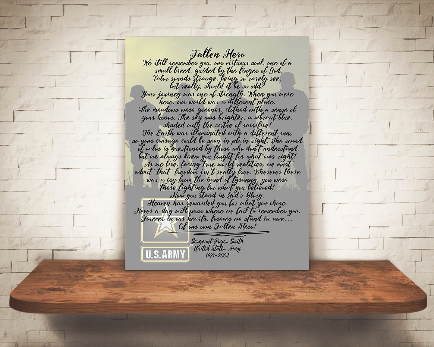 Personalized Army Memorial Poem Art Printable for Memorial Day ...