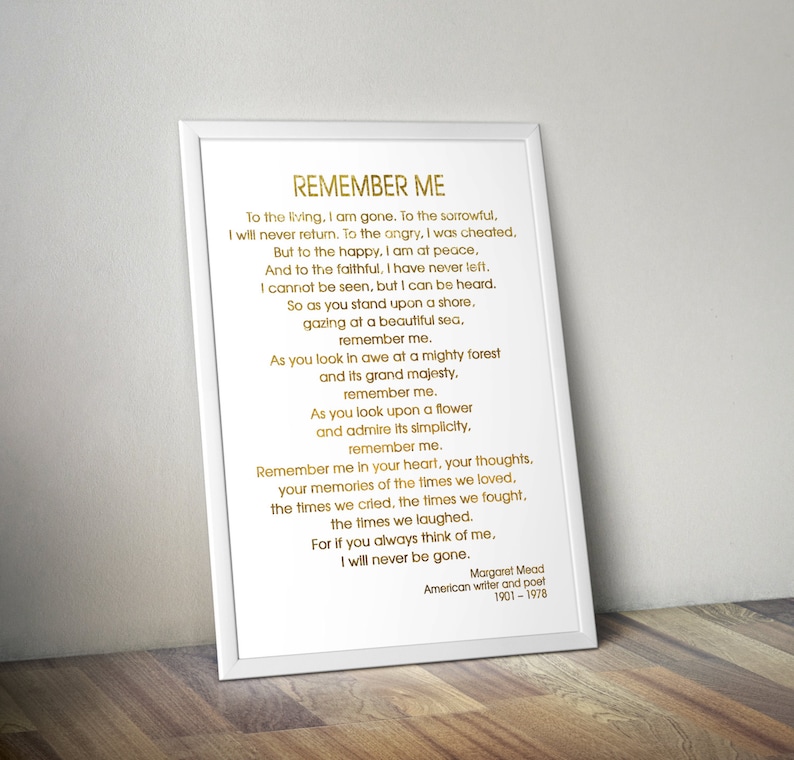 Remember Me Memorial Poem Memorial Art Print Memorial Poem - Etsy