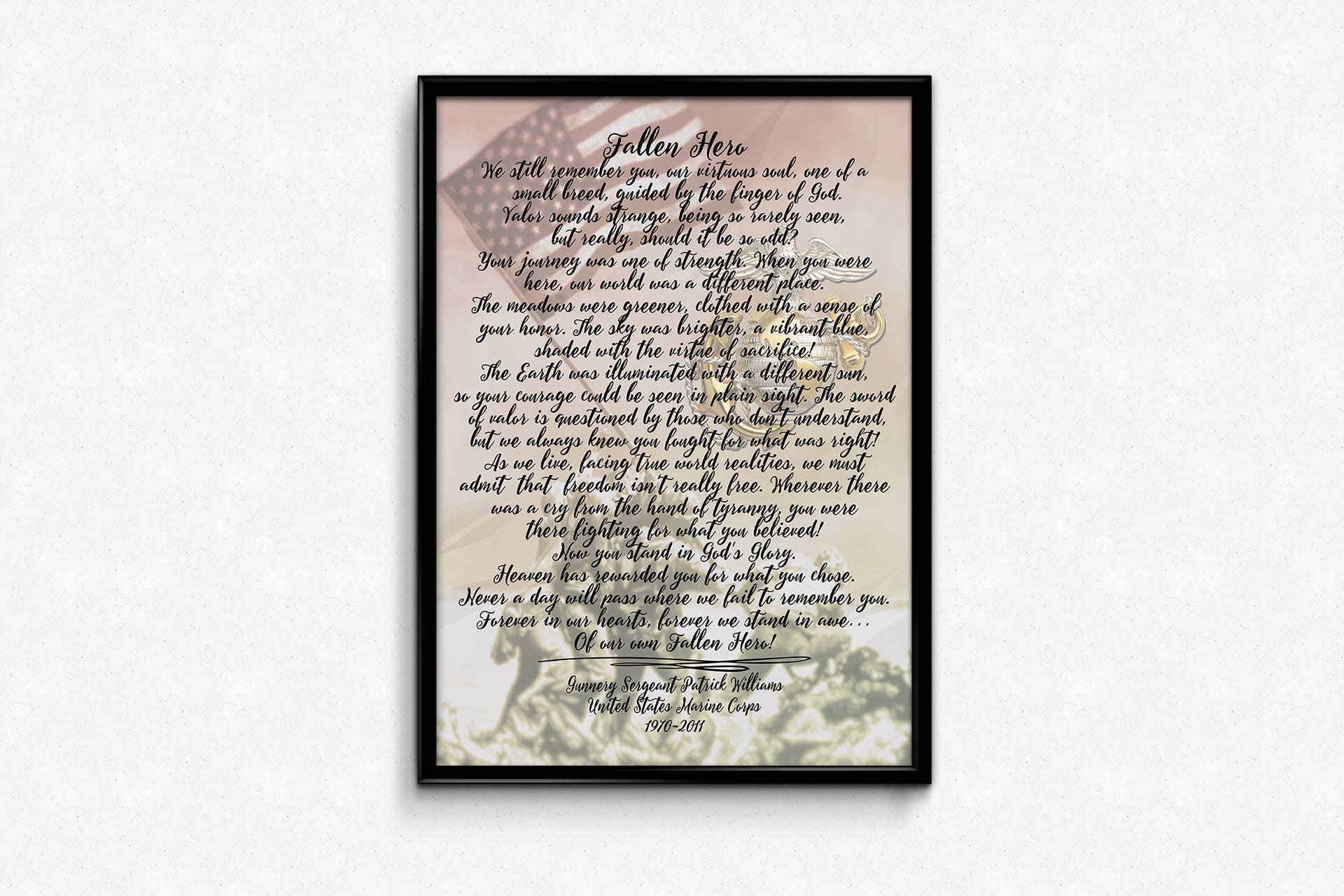 Personalized Marine Corps Poster, Memorial Gift, Fallen Soldier Poem ...