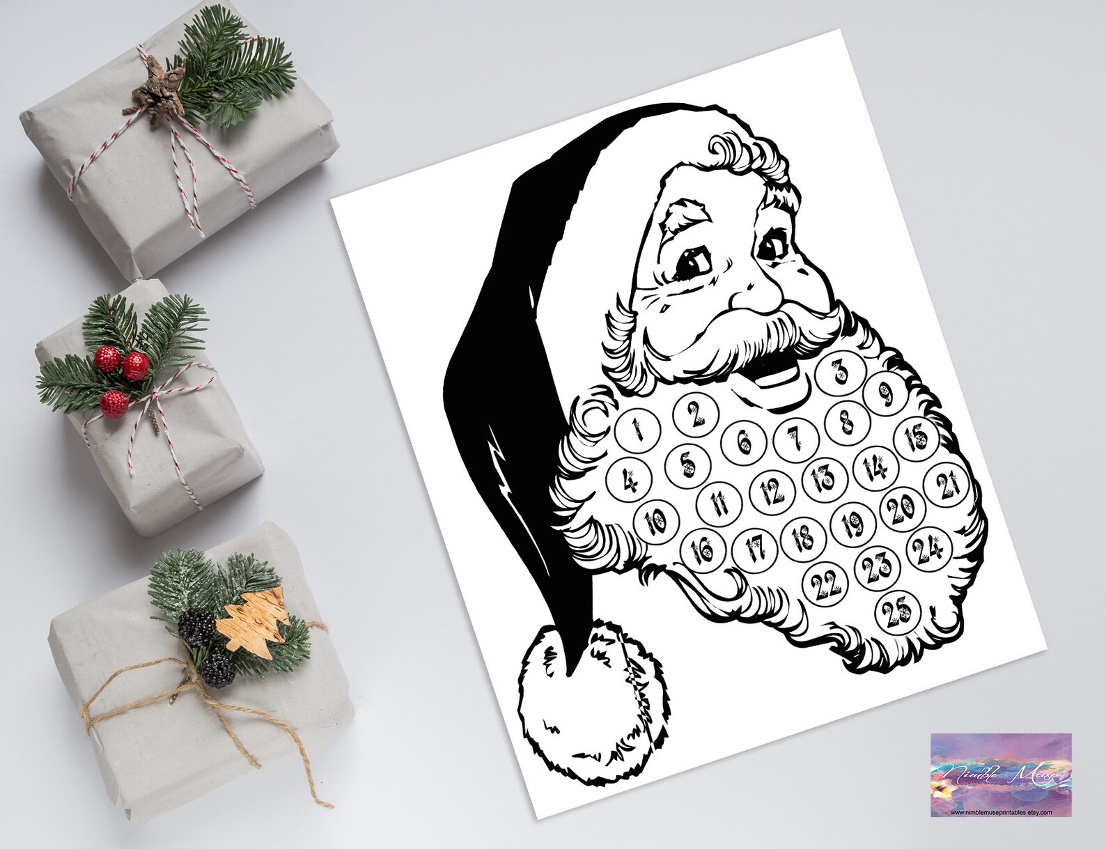 Santa Beard Countdown Calendar, Printable Santa Calendar, Santa Claus ...