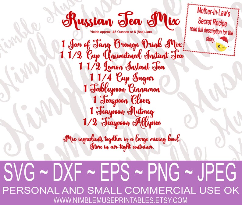 Russian Tea Recipe SVG, Christmas Svg, Christmas Mug Svg, Svg Cricut ...