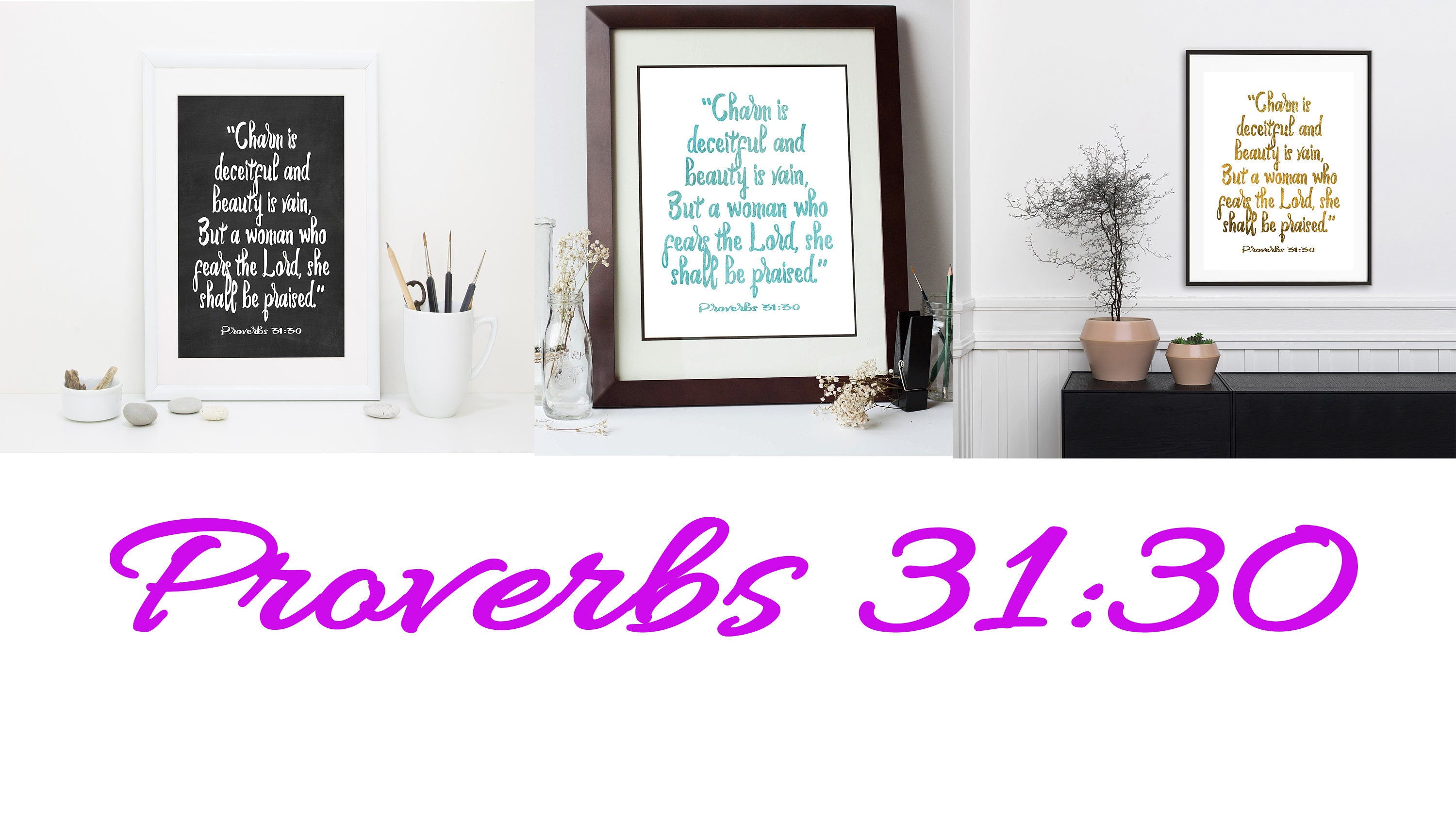 Proverbs Bible Verse Printable Bundle, Proverbs 31:30, Proverbs 31 ...