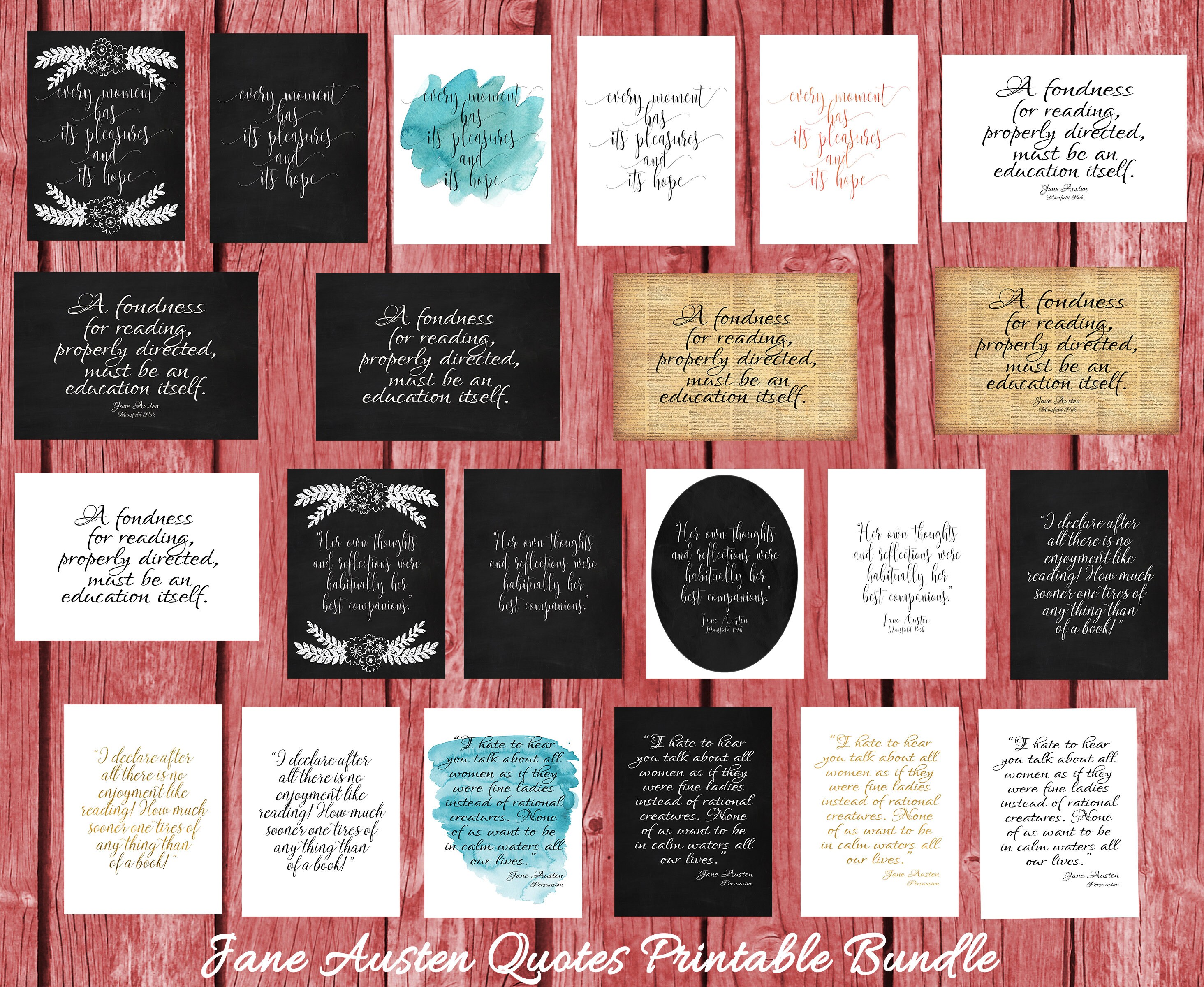 Jane Austen Printables Bundle, Jane Austen Quotes, Pride and Prejudice ...