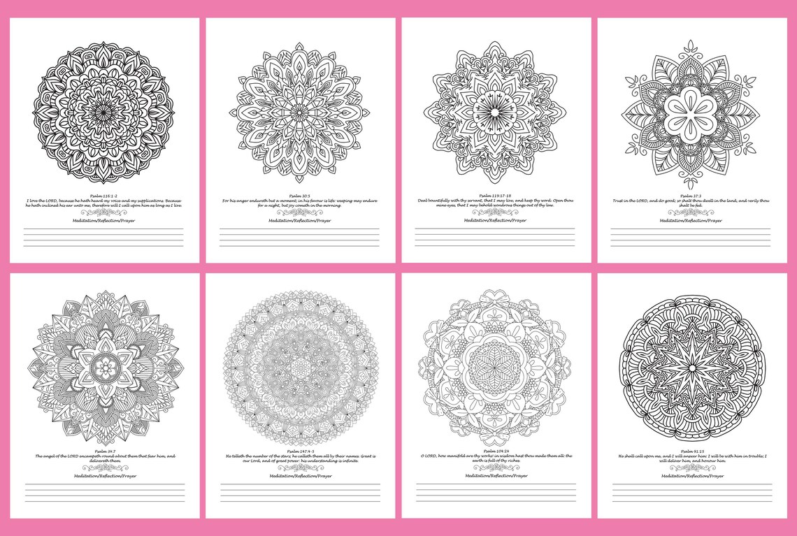 Mandala Psalms Coloring Book, Christian Bible Verse Journal (digital ...