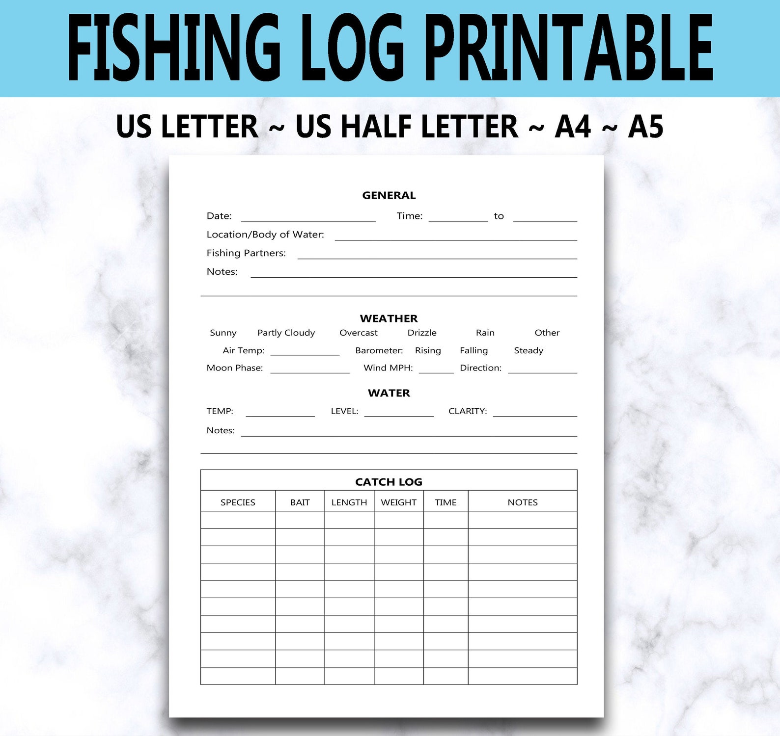 Fishing Log Printable To Record Fishing Trips Fishing - Etsy España