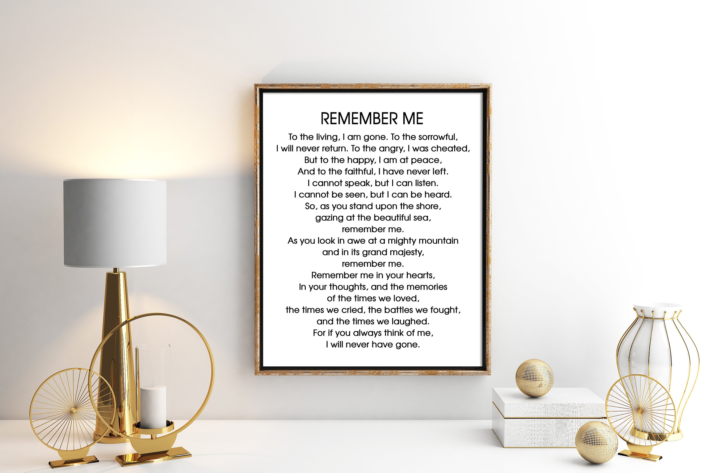 Remember Me Memorial Poem Print, Faux Gold Bereavement Gift (digital ...