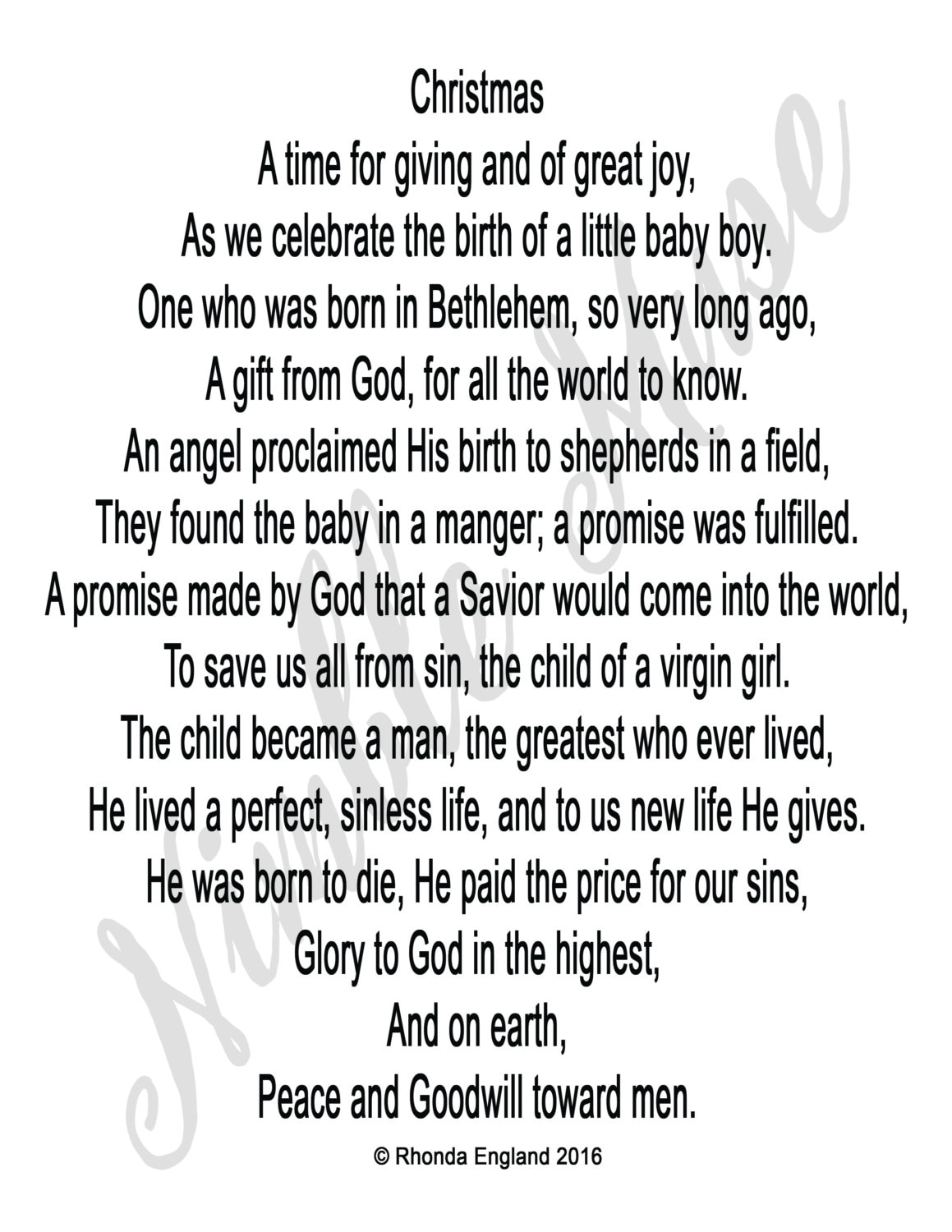 Printable Poem Christmas Card, 5X7 Christmas Card, Christian Christmas ...