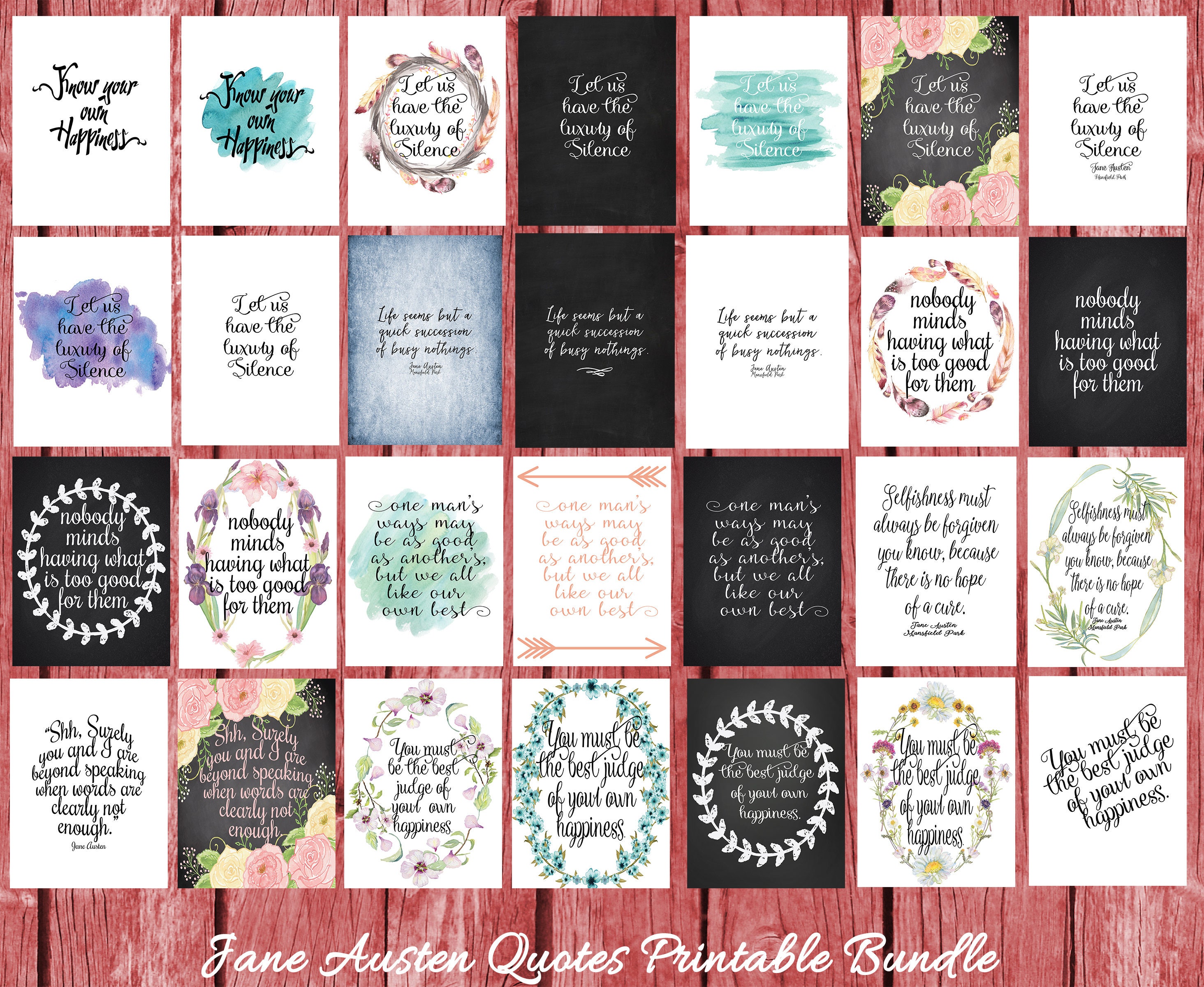 Jane Austen Printables Bundle, Jane Austen Quotes, Pride and Prejudice ...