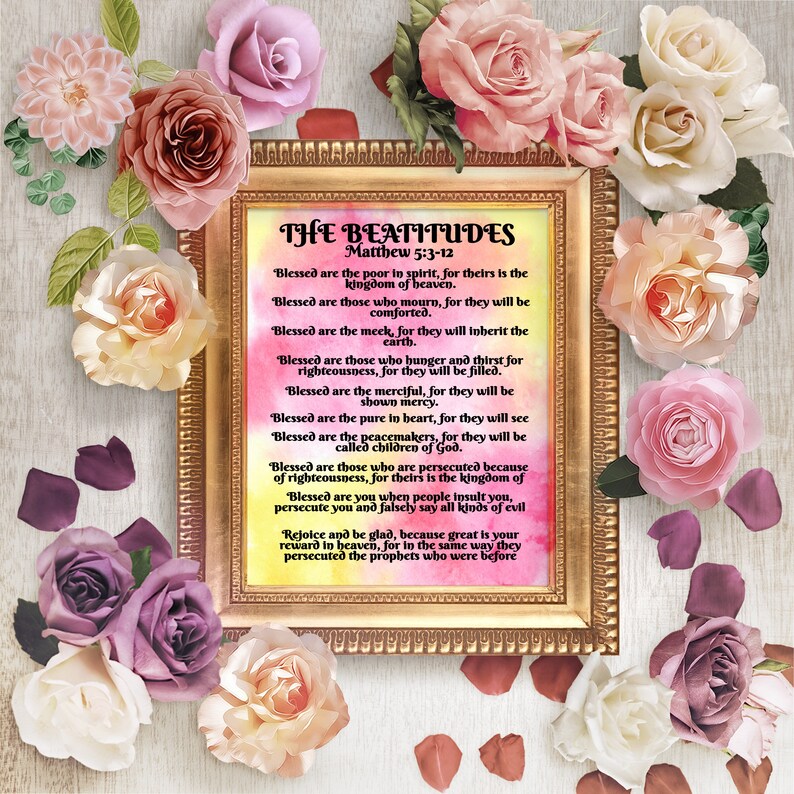 Jesus Quote the Beatitudes Printable, Matthew 5:3-12 Scripture Print ...