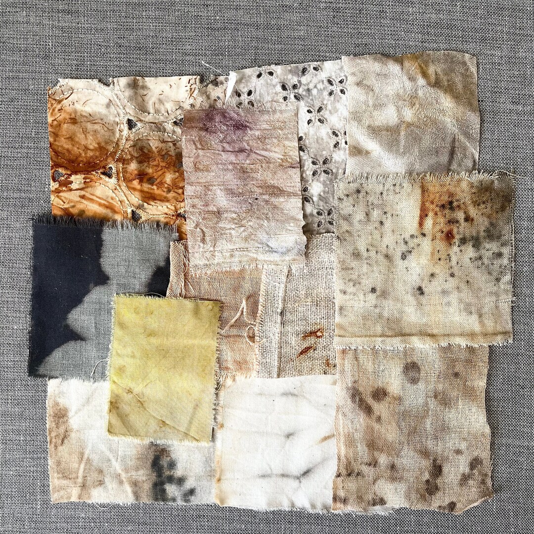 Eco Dyed Fabric Snippet Bundle, 12 Assorted Small Pieces Cut From Eco ...