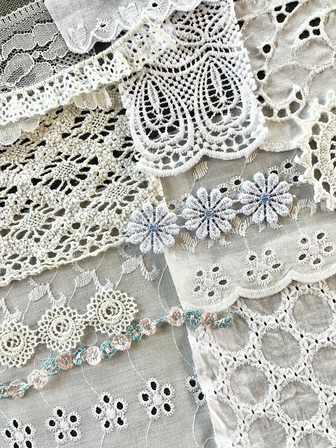 Lace and Fabric Snippet Bundle With 14 Assorted Vintage Pieces, Bundle ...