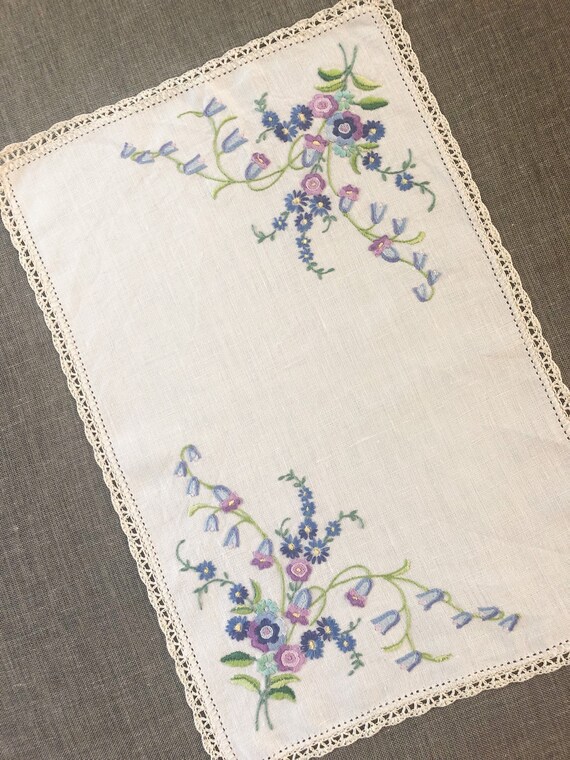 Vintage Embroidered Table Linen Embroidered Bluebells With - Etsy