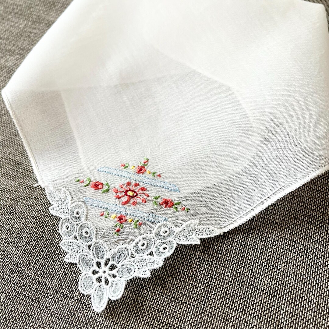 Vintage Handkerchief, Fine White Cotton Handkerchief With Floral ...