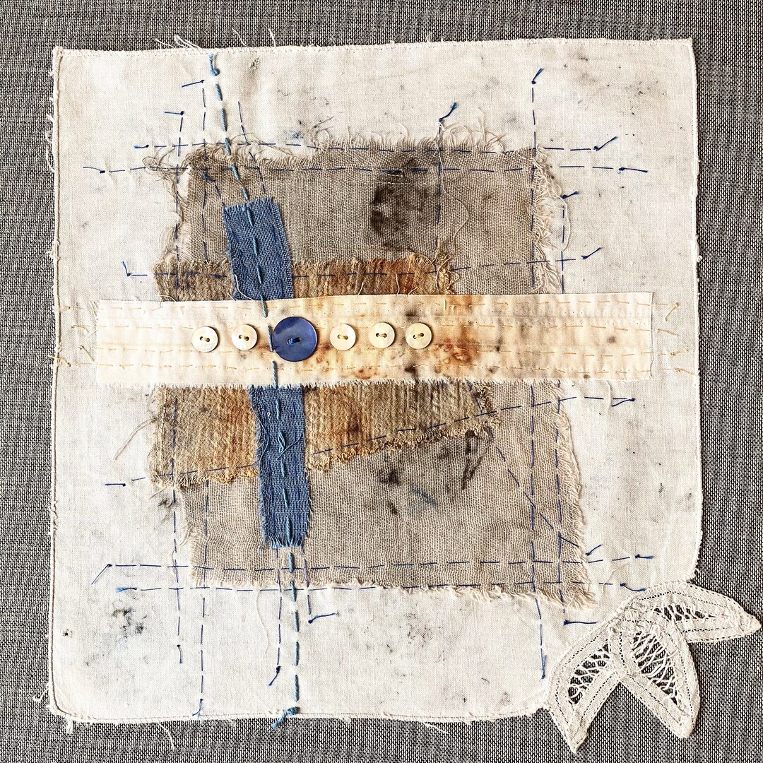 Modern Rustic Textile Art, Embroidery With Repurposed Vintage Linen and ...