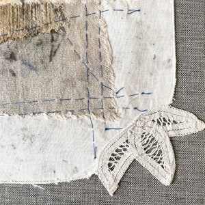 Modern Rustic Textile Art, Embroidery With Repurposed Vintage Linen and ...