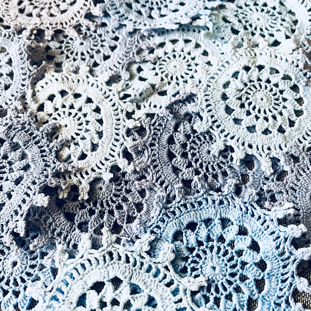 Crochet Medallion Bundle, 10 Blue Medallions Cut From Vintage Doilies ...