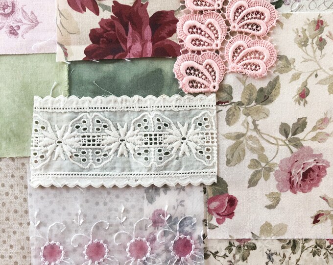 Large Fabric and Lace Pack, Vintage Rose Garden 12 Assorted Fabric and ...