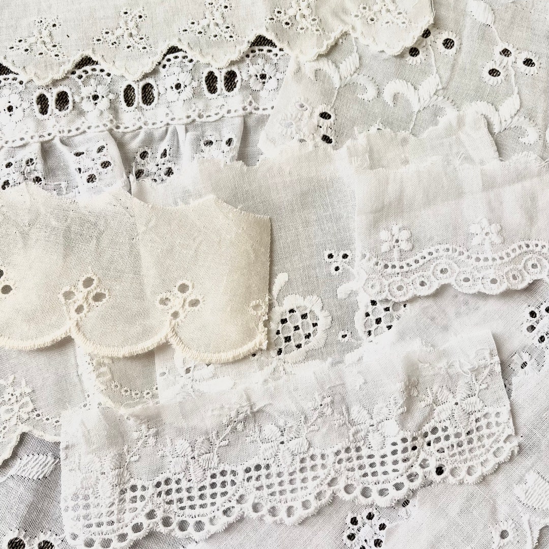 Vintage Broderie Anglaise Snippets Bundle, 15 Assorted Antique White ...