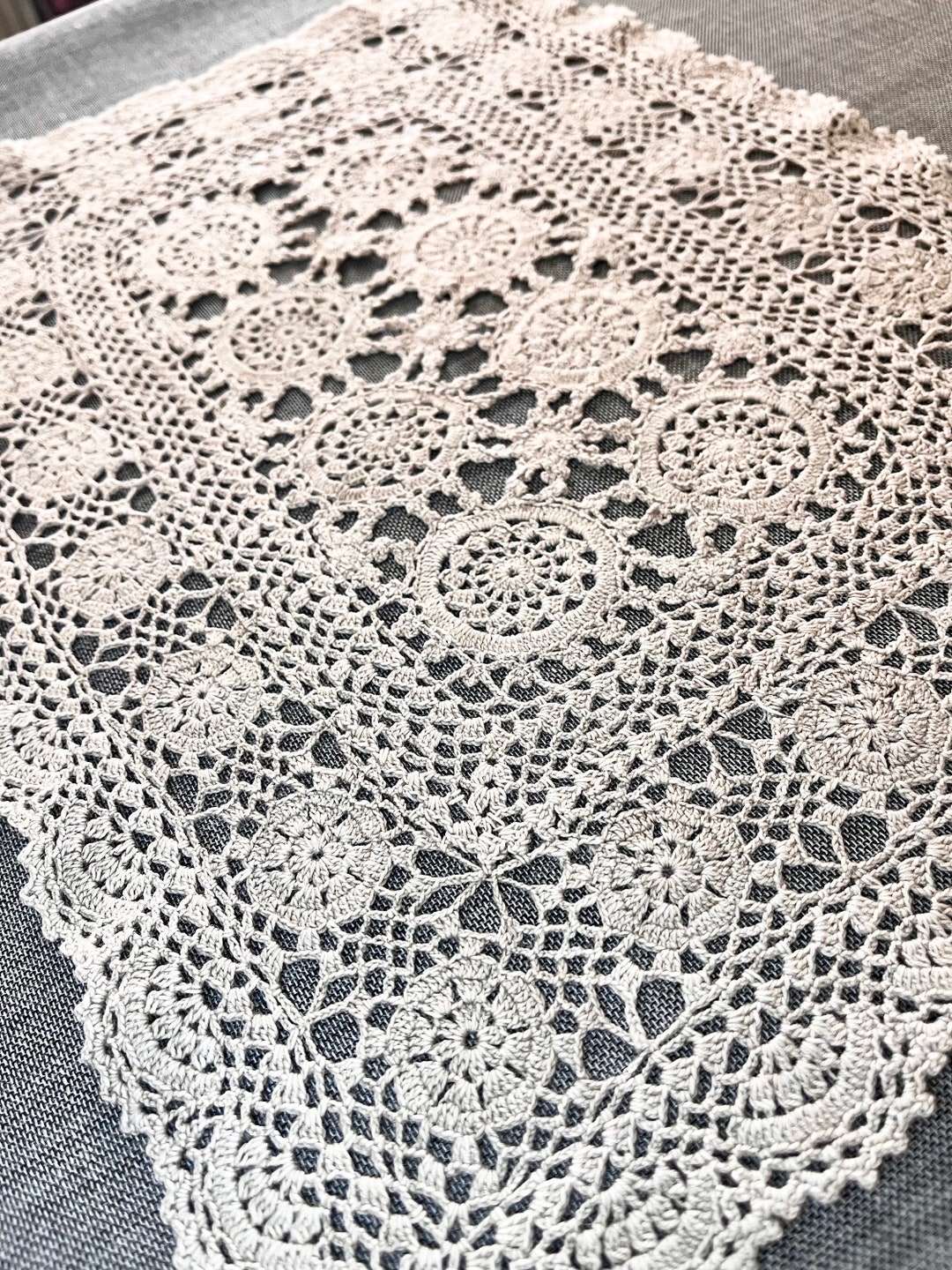 Vintage Crochet Doily, Floral Ecru Rectangular Cotton Doily - Etsy