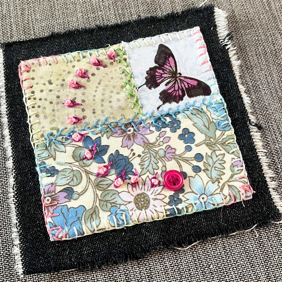 Fabric Patch, Hand Sewn Patch Embellishment With Vintage Fabric ...