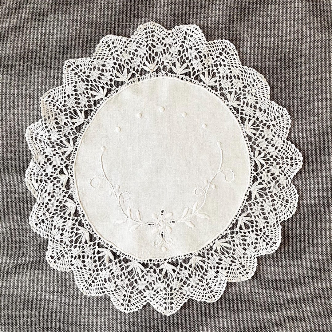 Vintage Whitework Doily, Round Doily With Floral Embroidery and Bobbin ...