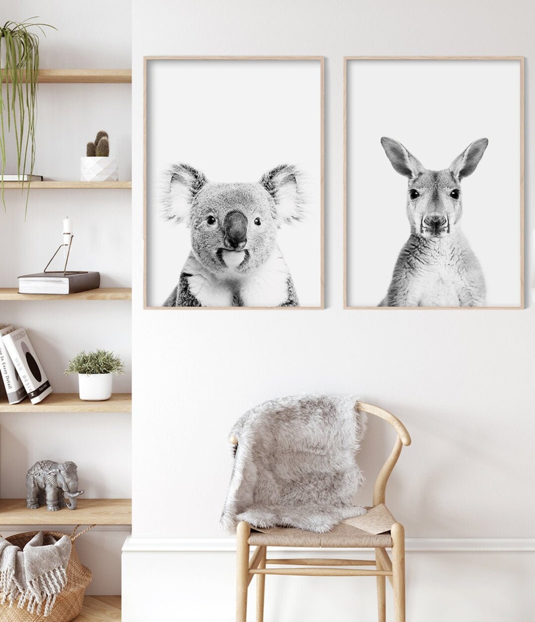 Set of 2 Australian Prints, Native Australian Animal Prints, Black and ...